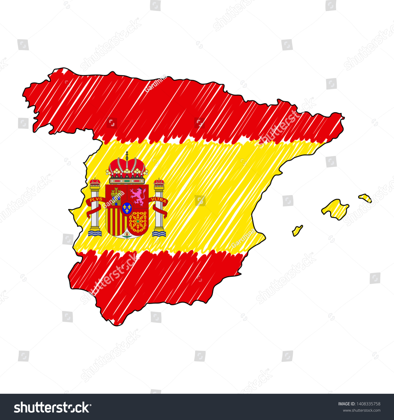 Spain Map Hand Drawn Sketch Vector Stock Vector (Royalty Free) 1408335758