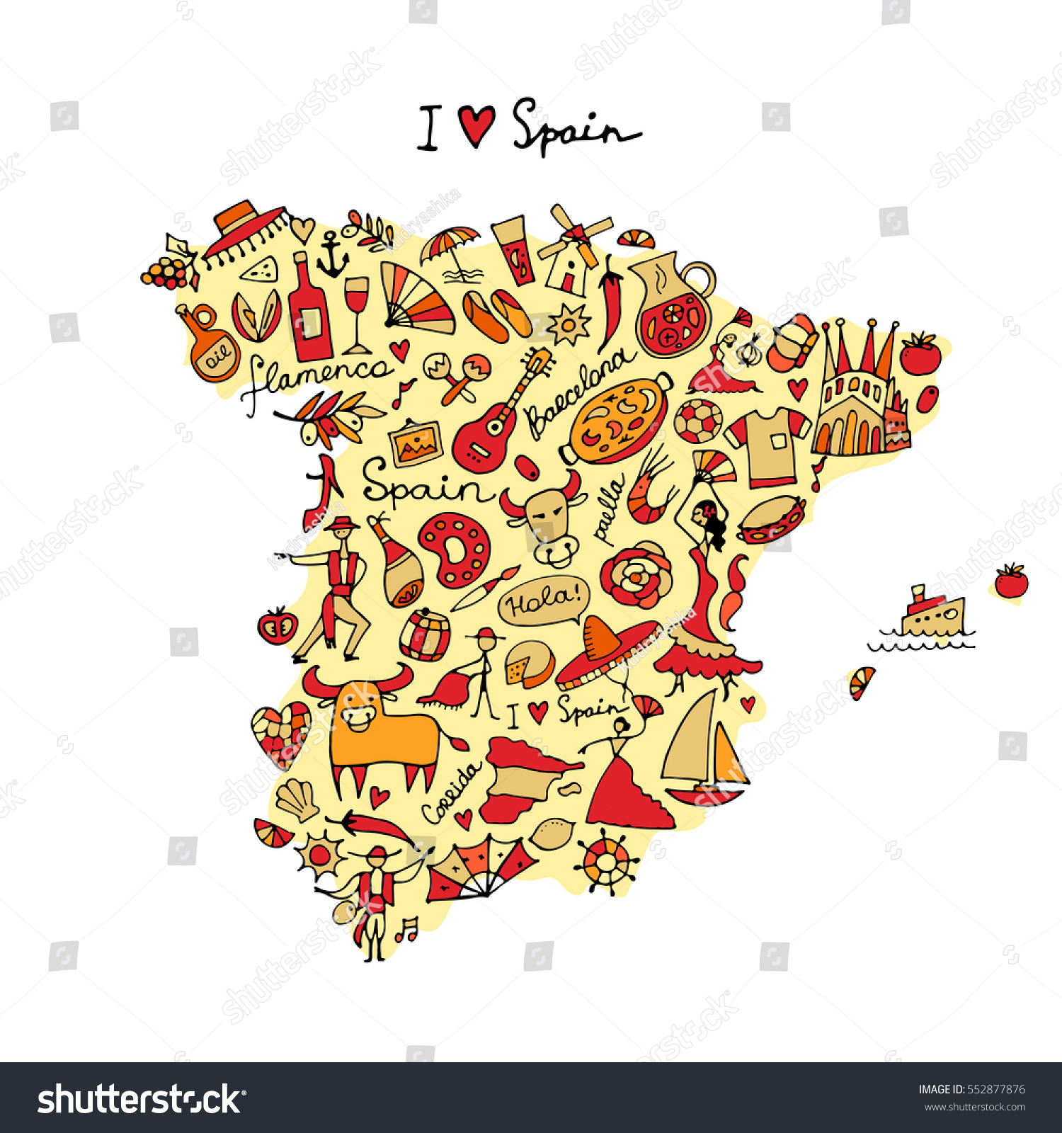 Spain Map Made Design Elements Sketch: เวกเตอร์สต็อก (ปลอดค่าลิขสิทธิ์ ...