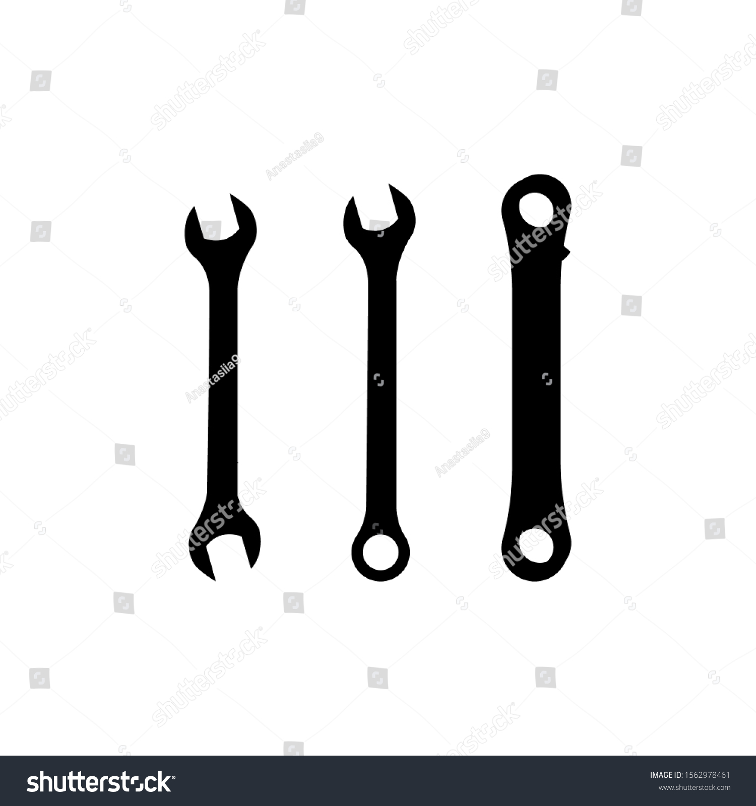 Spanner Collection Vector Black Wrench Set Stock Vector (Royalty Free ...