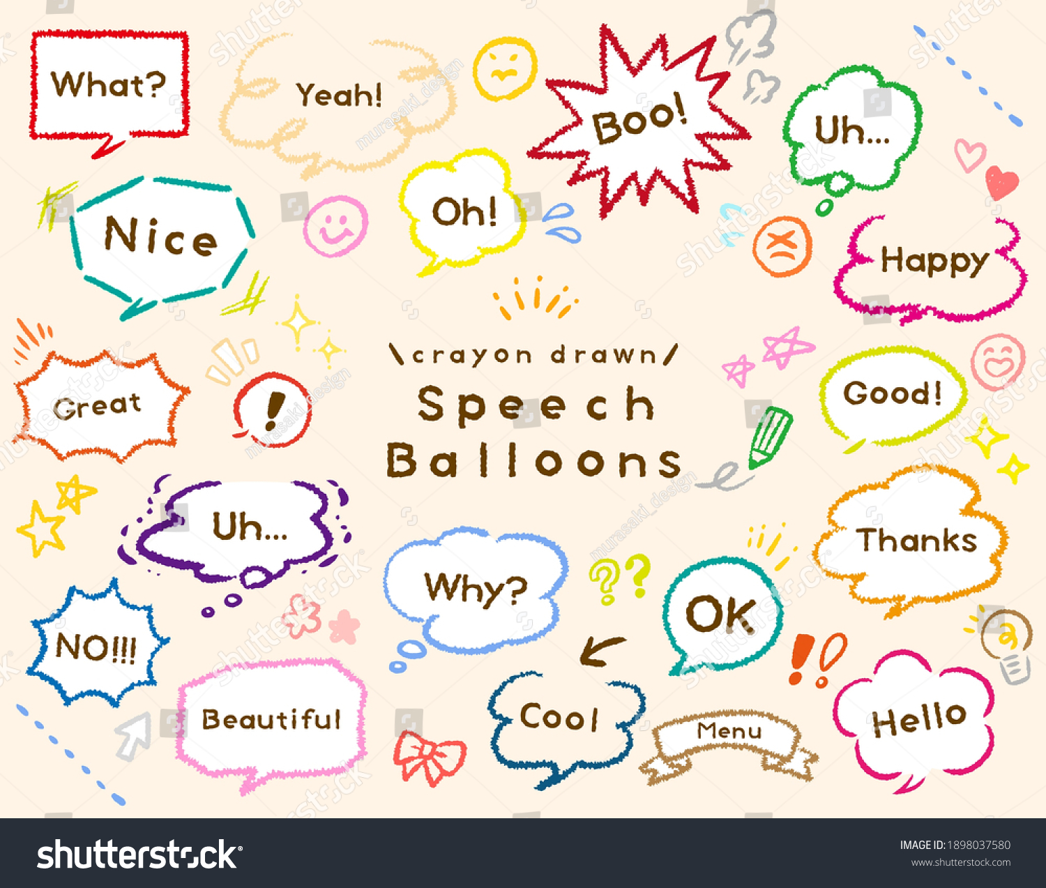 Speech Balloons Drawn By Crayon Stock Vector (Royalty Free) 1898037580 ...