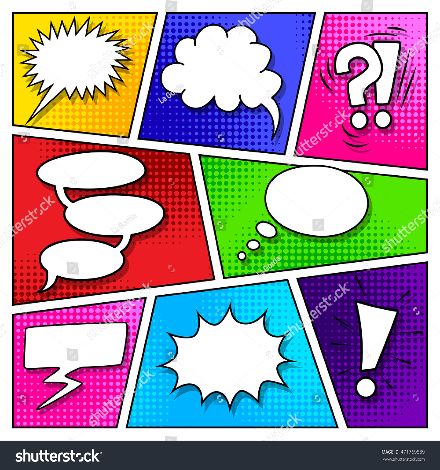 Speech Bubbles On Comic Book Page Stock Vector (Royalty Free) 471769589 ...