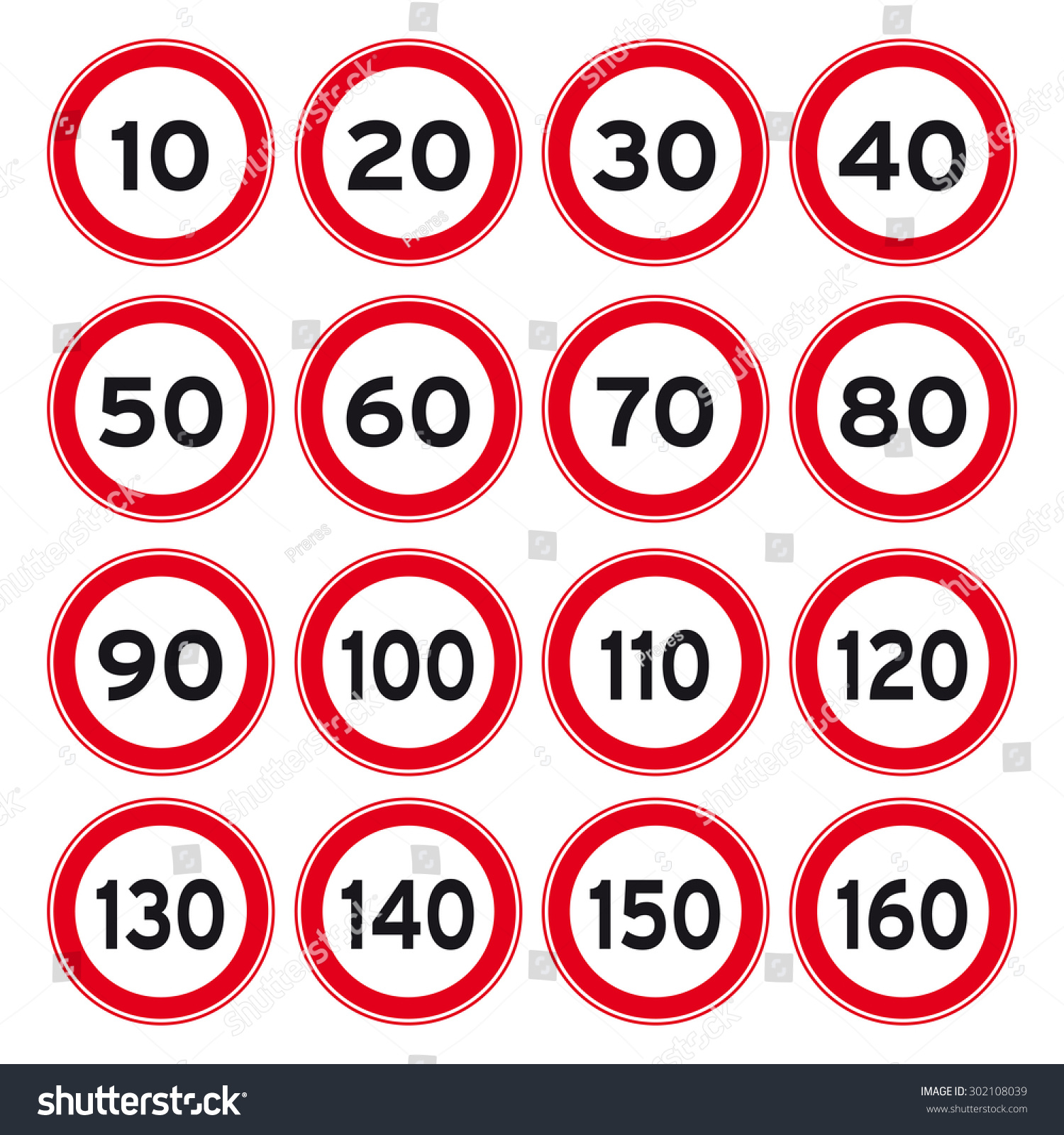 Speed Limit Sign Vector Set Stock Vector 302108039 - Shutterstock