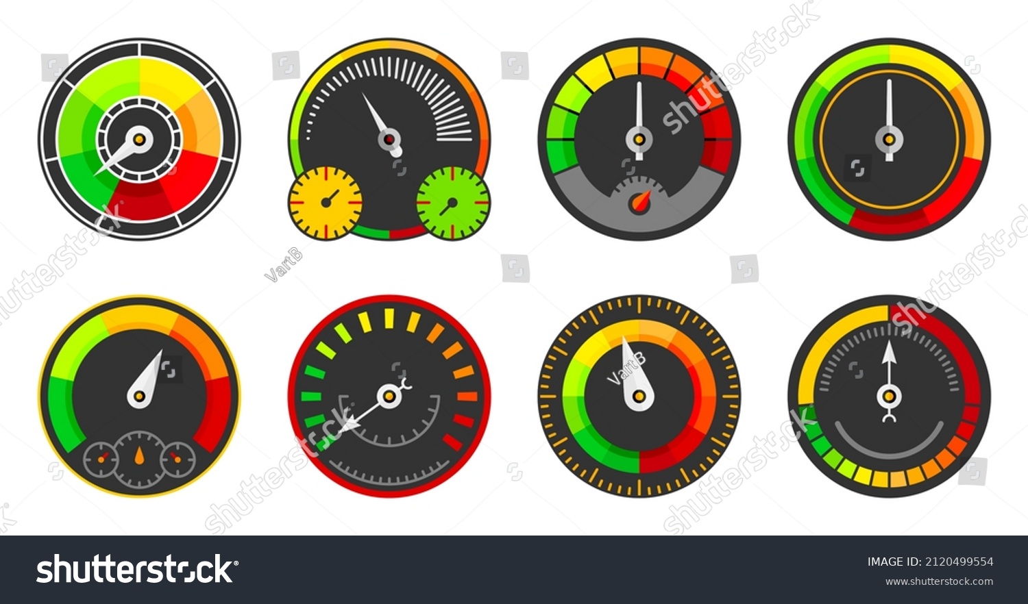 Speedometer Dashboard Interface Indicator Flat Set Stock Vector ...