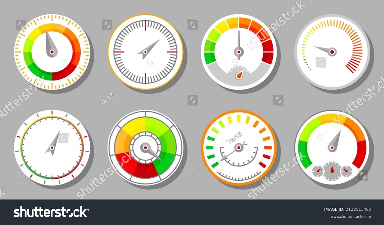 Speedometer Dashboard Interface Indicator Flat Set Stock Vector ...