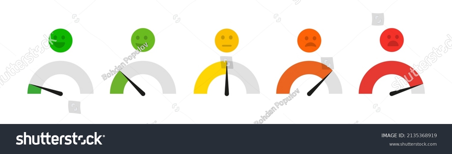Speedometer Rating Satisfaction Emotions Colour Tachometer Stock Vector ...