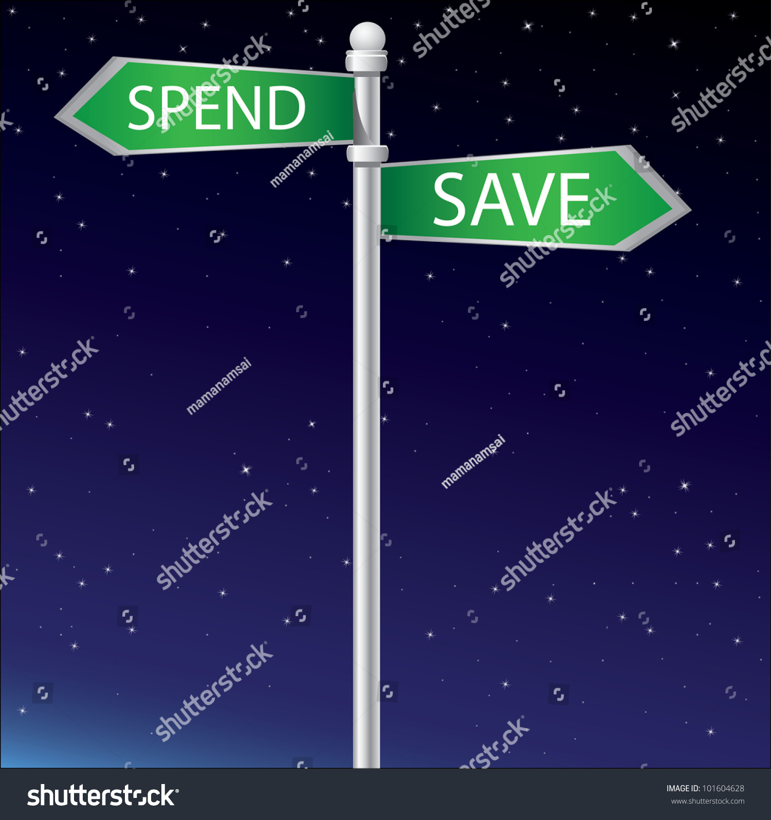 Spend Save Signpost On Dark Skyvector Stock Vector (Royalty Free) 101604628
