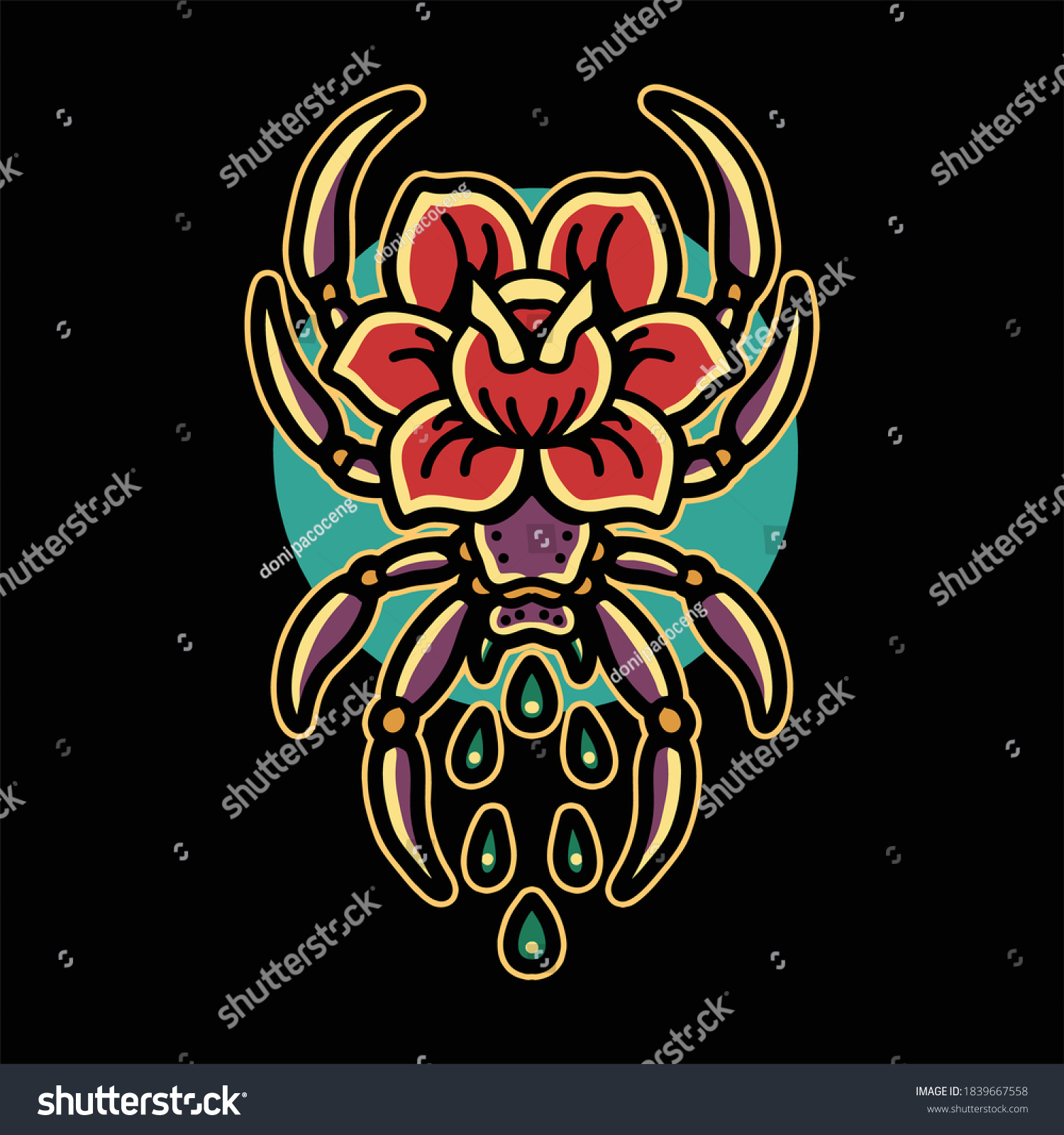 Spider Rose Tattoo Vector Design Stock Vector (Royalty Free) 1839667558 ...