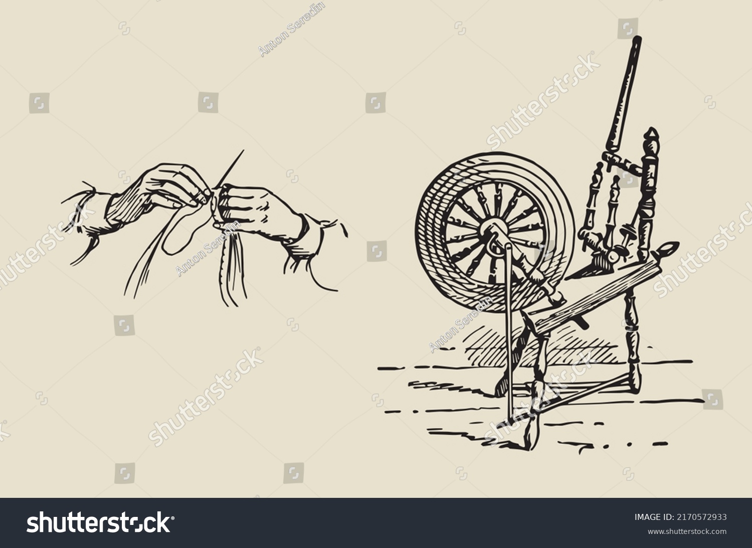 Spinning Wheel Used Make Thread Stock Vector (Royalty Free) 2170572933 ...