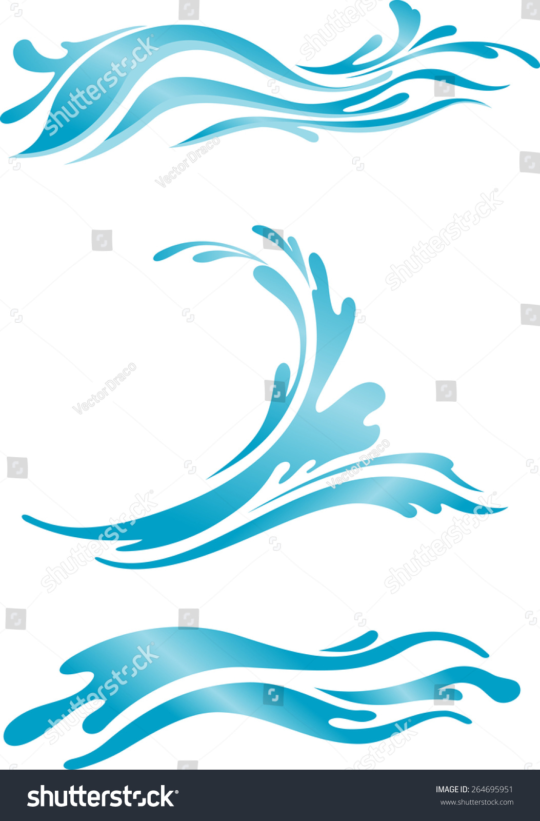 Splashing Water Wave Set Stock Vector Illustration 264695951 : Shutterstock