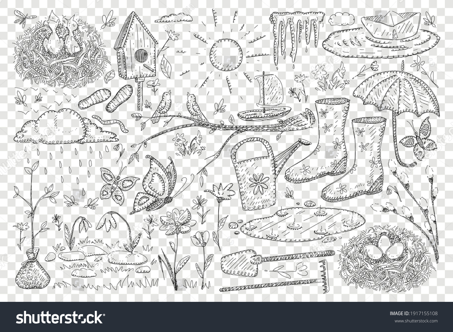 Spring Farming Doodle Set Stock Vector (Royalty Free) 1917155108