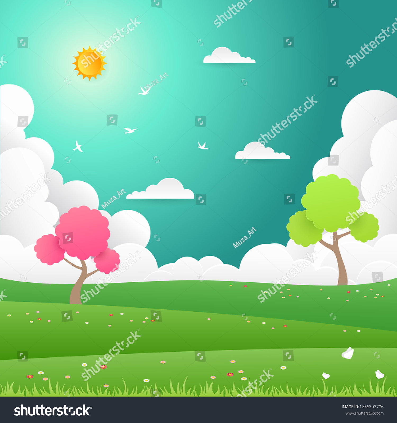 Spring Background Nature Landscape Flat Design Stock Vector (Royalty Free) 1656303706 | Shutterstock
