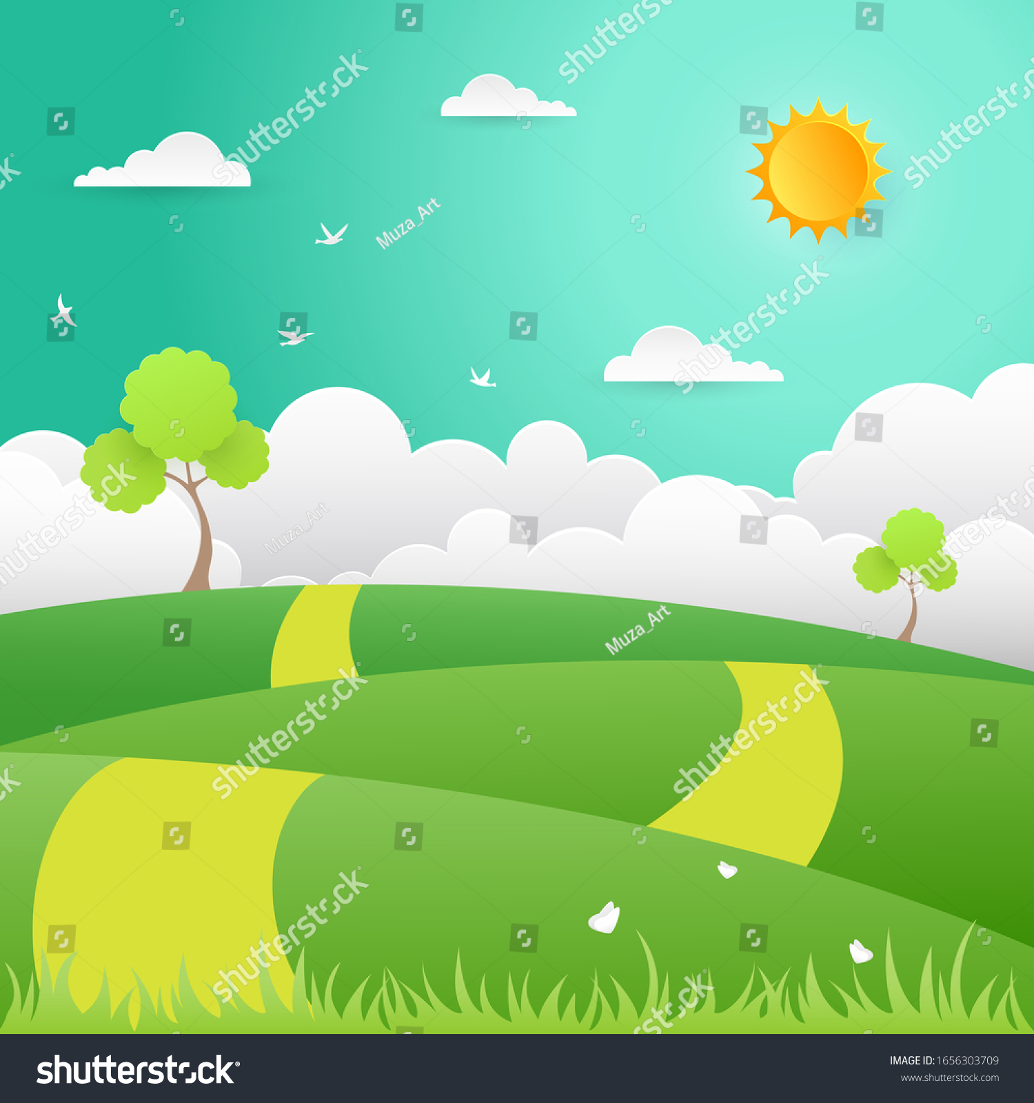 Spring Background Nature Landscape Flat Design Stock Vector (Royalty Free) 1656303709 | Shutterstock