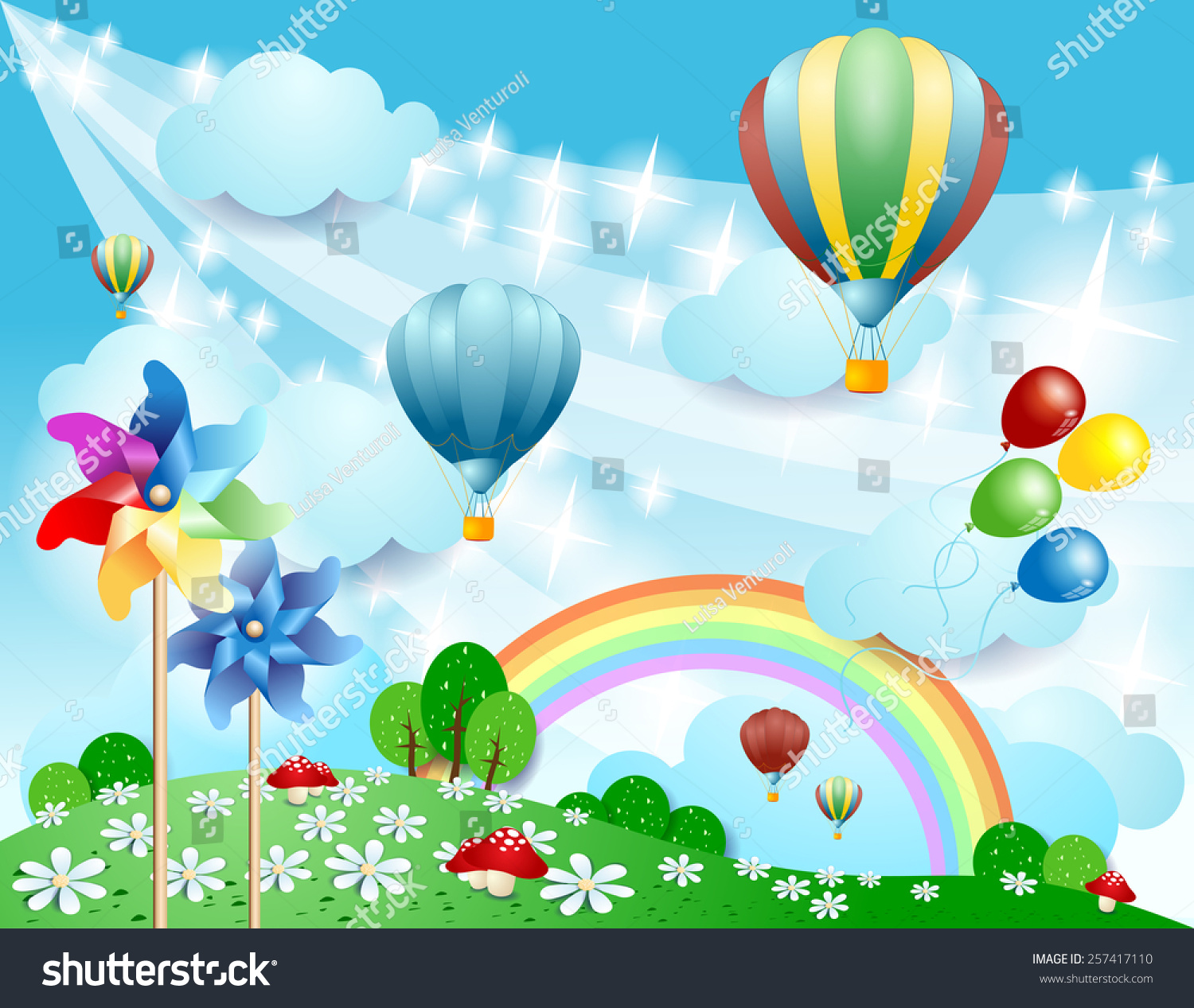 Spring Background Balloons Pinwheels Vector Eps10 Stock Vector (Royalty ...