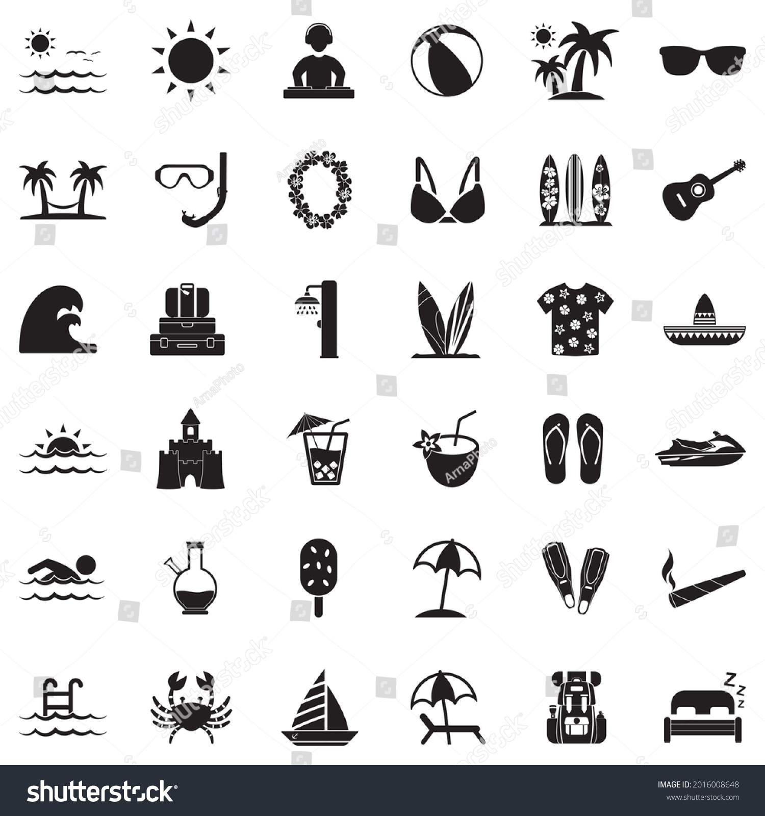 Spring Break Icons Black Flat Design Stock Vector (Royalty Free ...