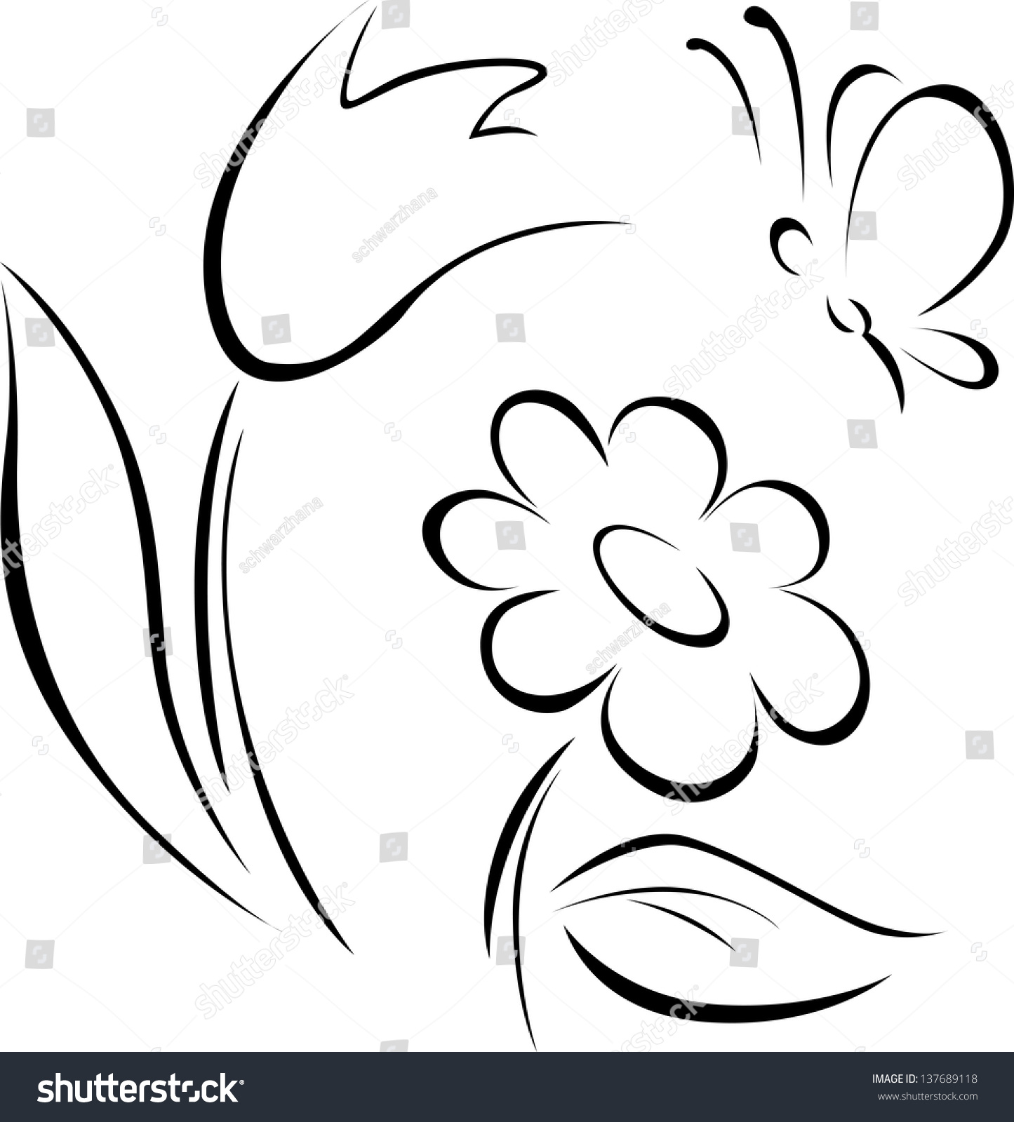 Spring Flower Outline: vector de stock (libre de regalías) 137689118 ...