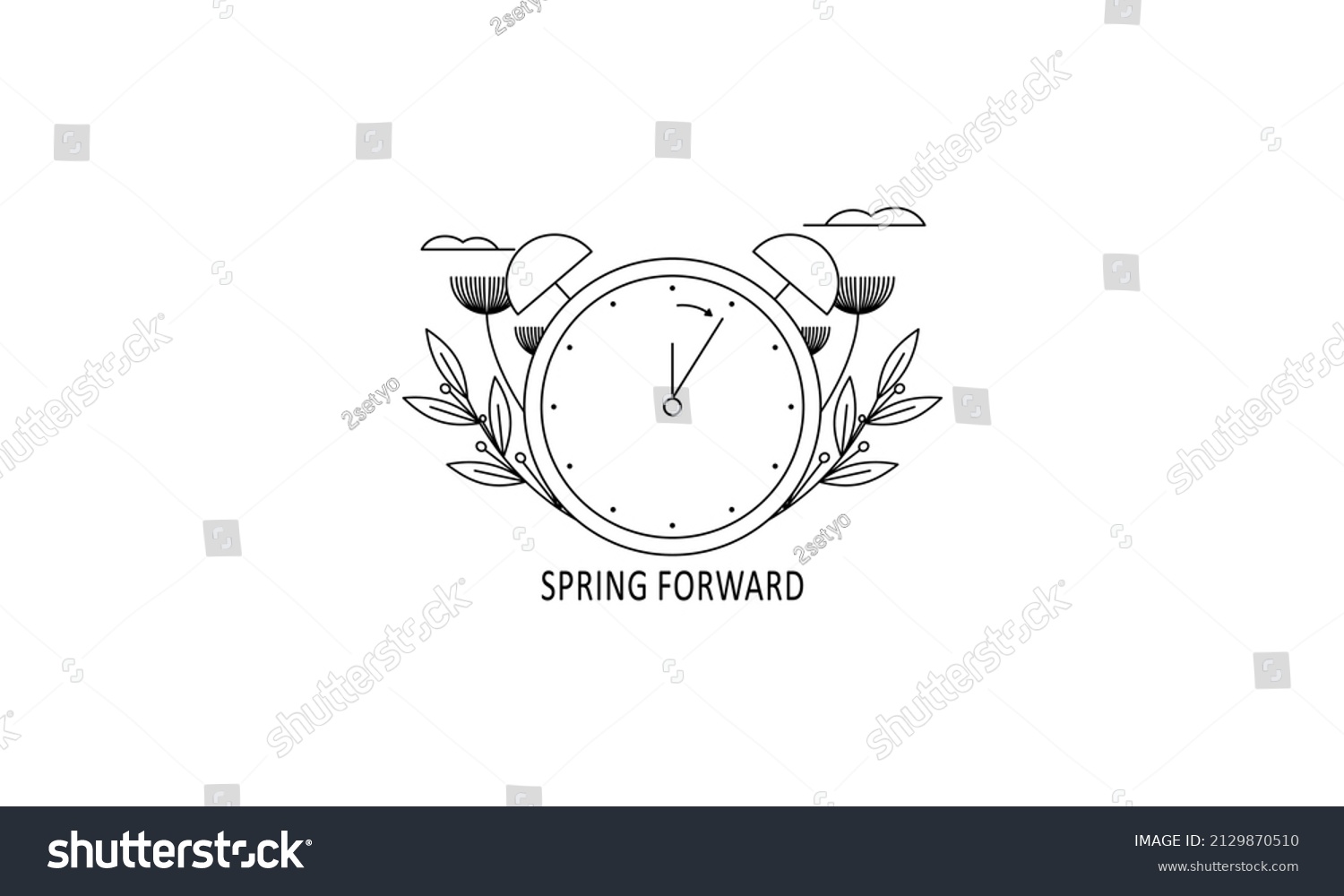 Spring Forward Illustration Clock Spring Flower Stock Vector (Royalty ...