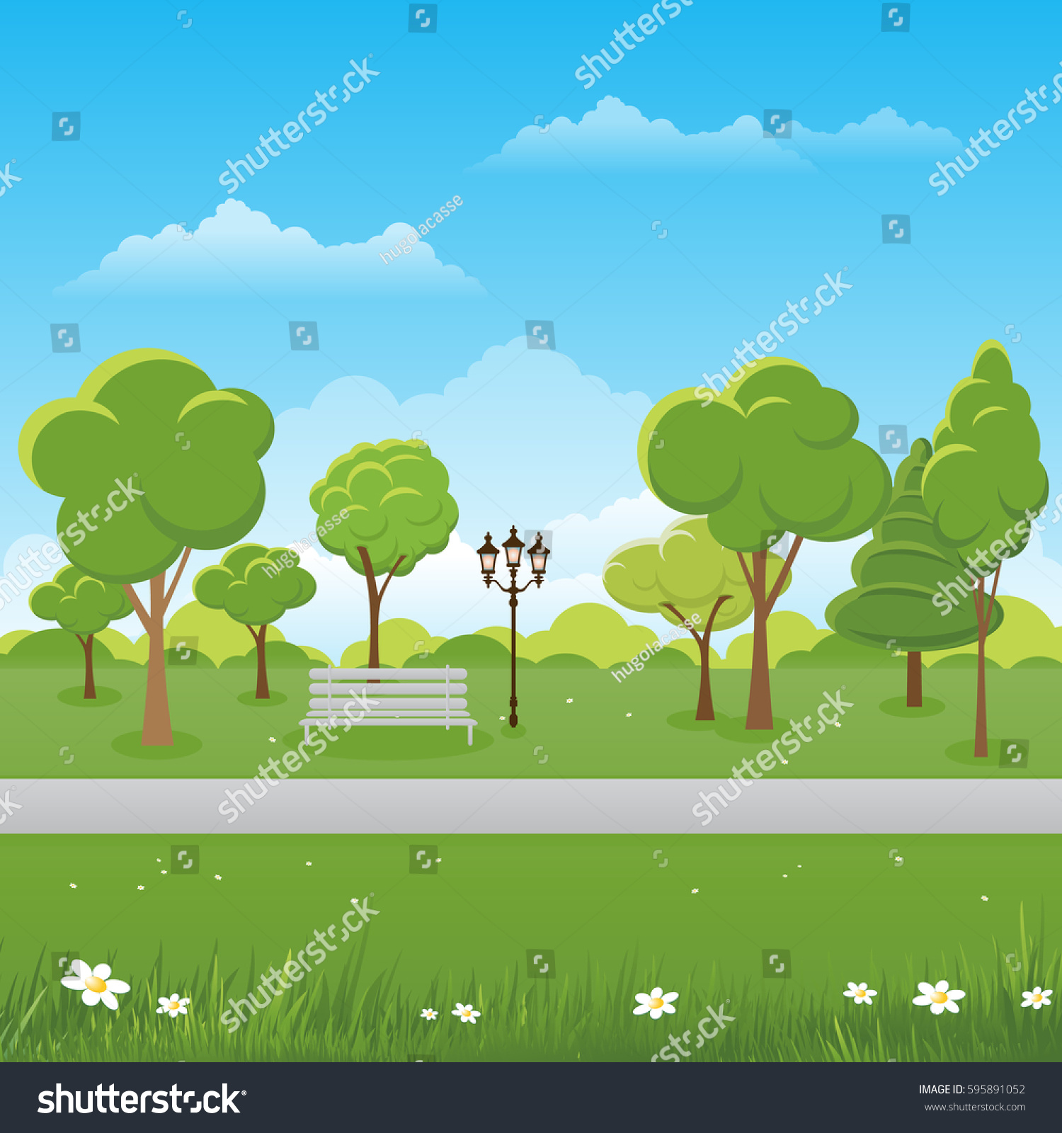 Spring Landscape Background Public Park Vector: เวกเตอร์สต็อก (ปลอดค่า ...