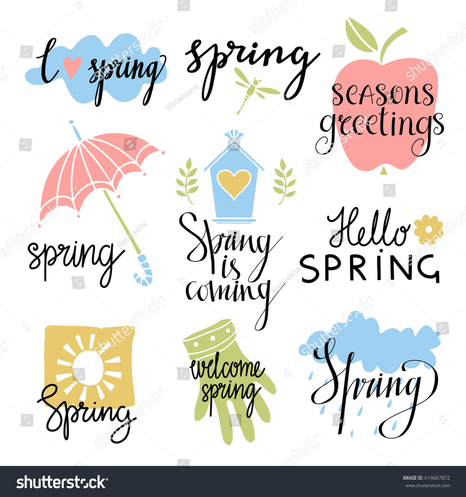 Spring Logos Set Isolated On White Stock Vector (Royalty Free) 614667872