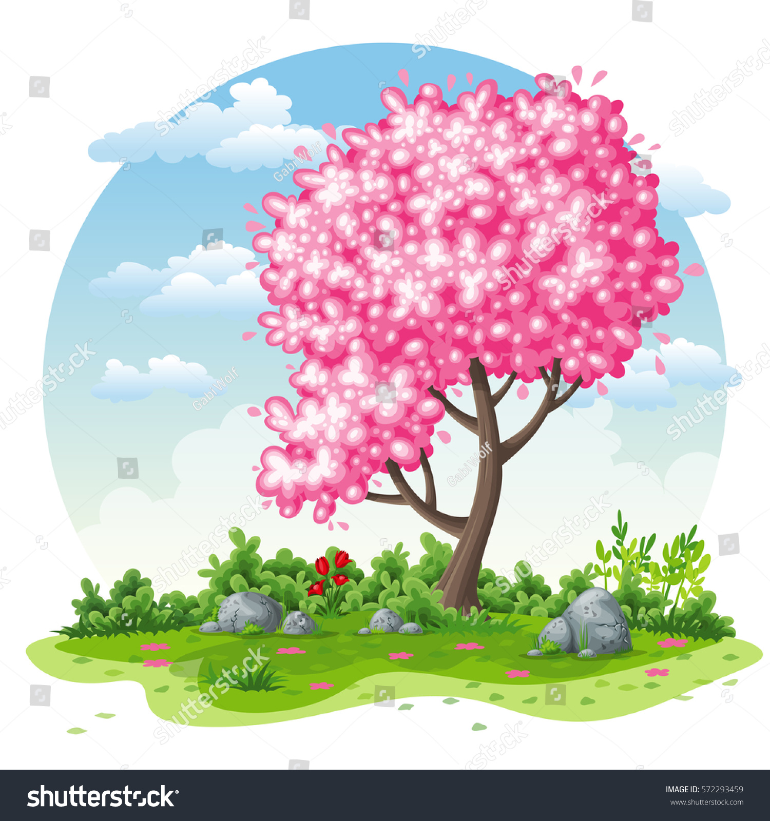 Spring Nature Cartoon Background Stock Vector (Royalty Free) 572293459