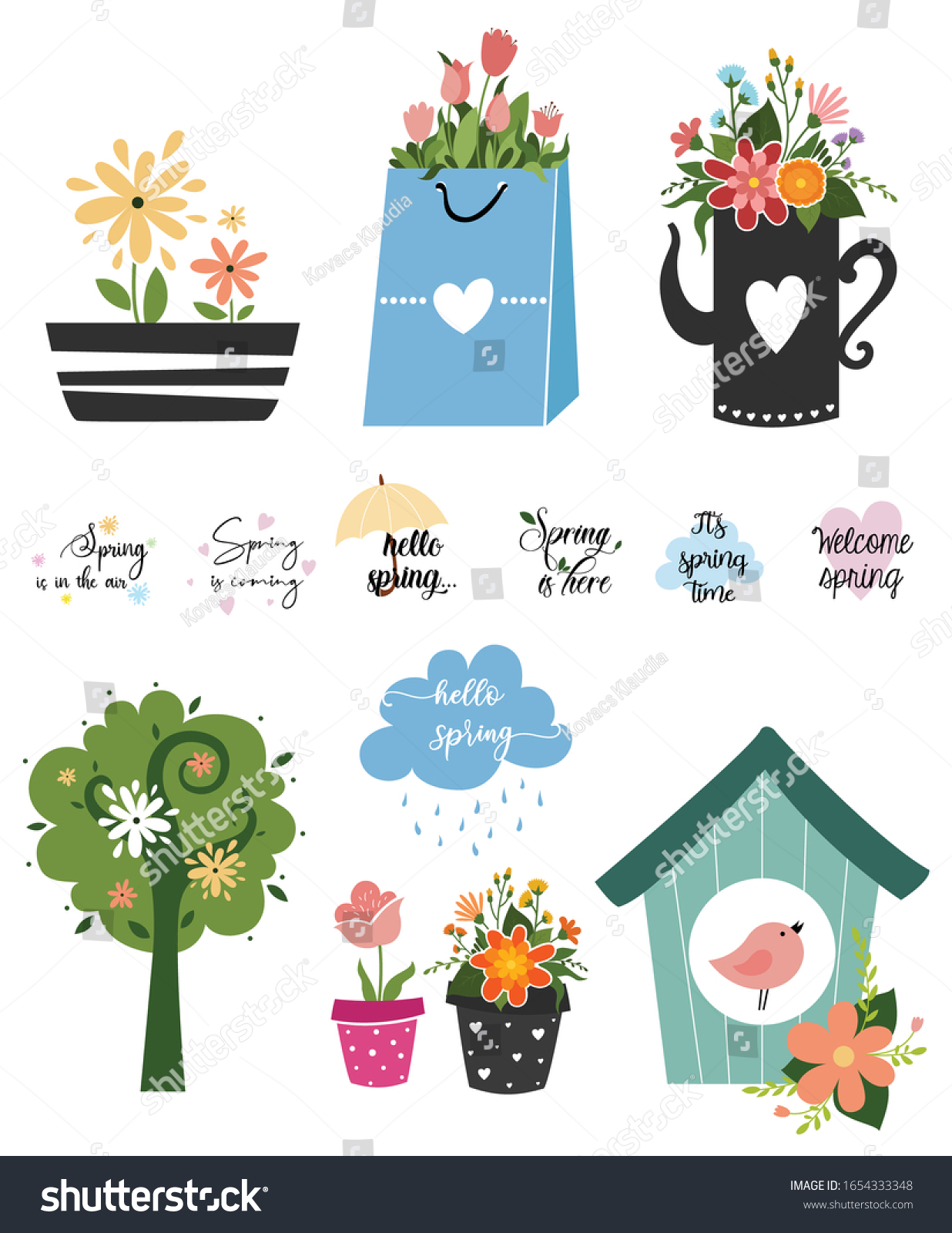 Spring Set Beautiful Hand Drawn Elements Stock Vector (Royalty Free ...