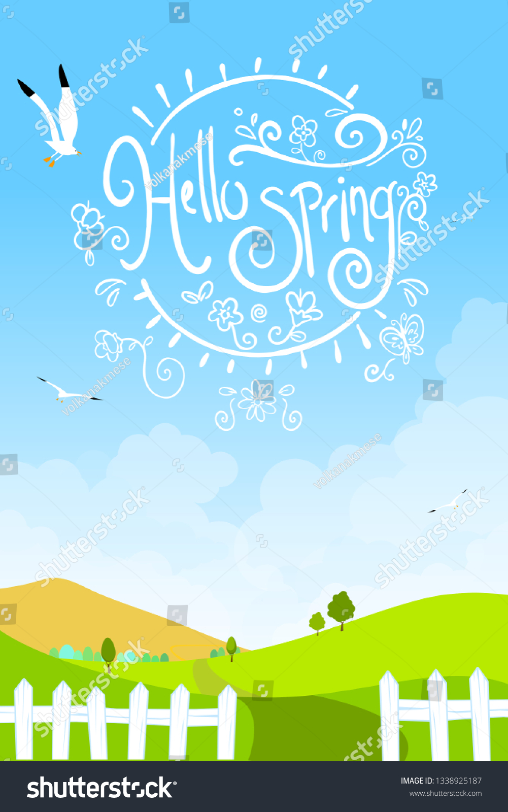 Spring Vectoral Background Handmade Font Hello Stock Vector (Royalty ...
