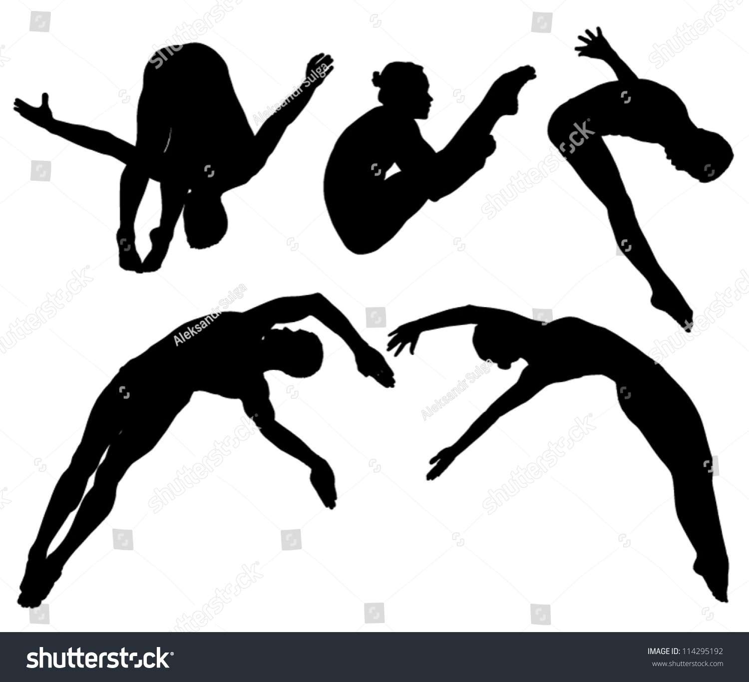 Springboard Platform Diving Silhouette On White Stock Vector (Royalty ...