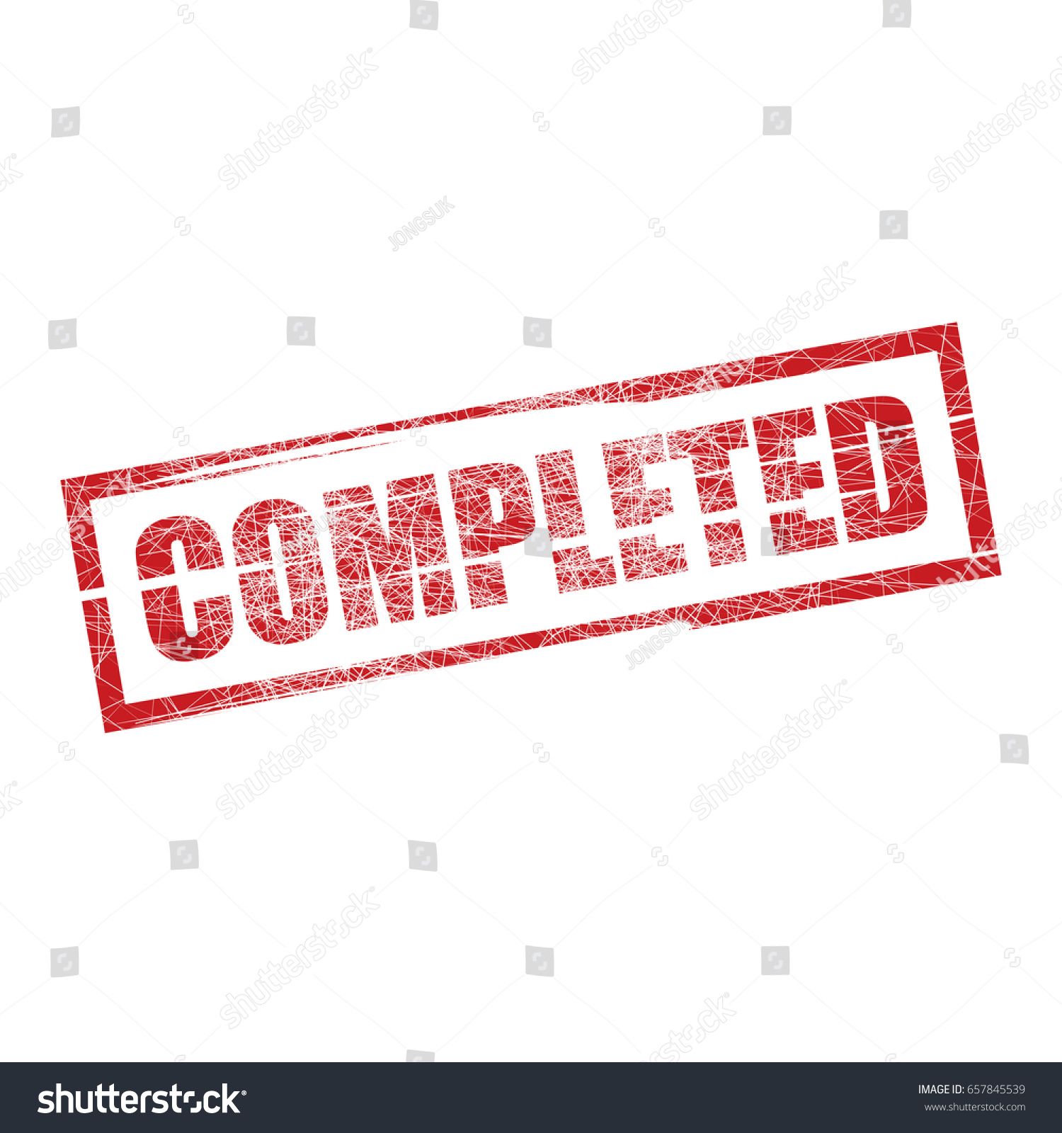 Completed Red Square Grunge Stamp On White Stock Illustration