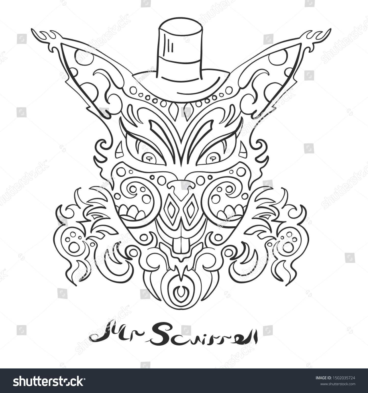 Squirrel Hat Zentangle Coloring Book Print Stock Vector Royalty Free