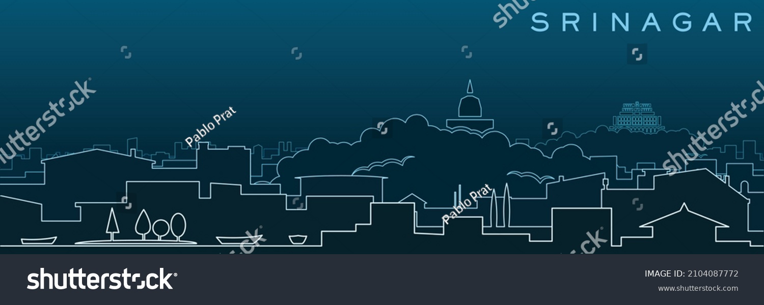 Srinagar Multiple Lines Skyline Landmarks Stock Vector (Royalty Free ...