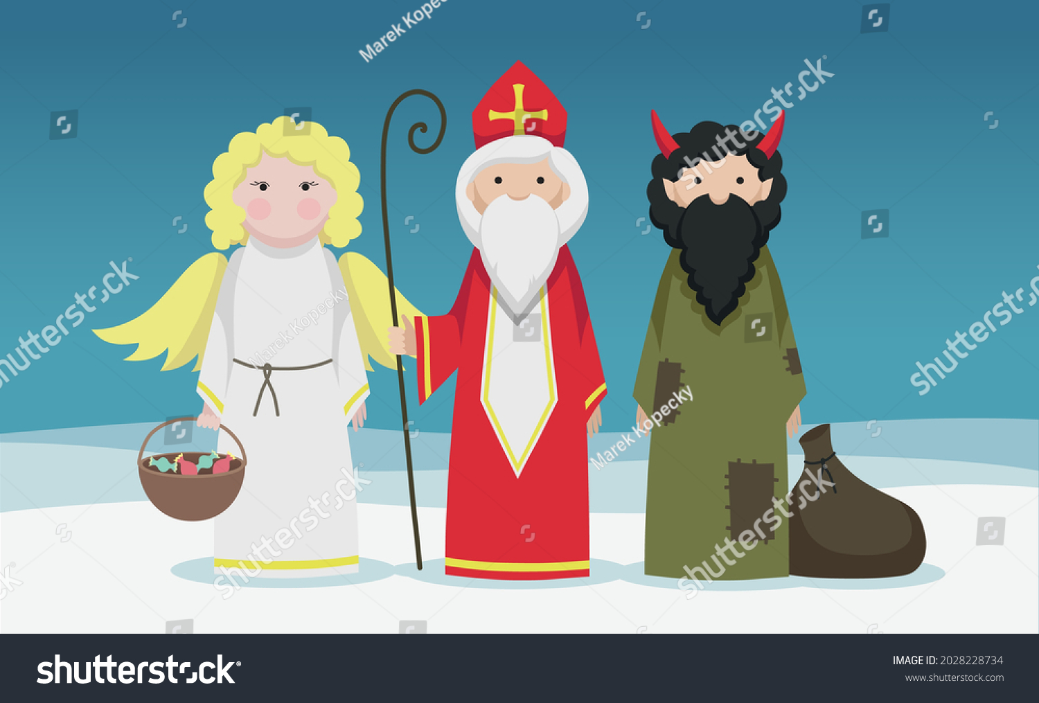 St Nicholas Devil Angel Stock Vector (Royalty Free) 2028228734