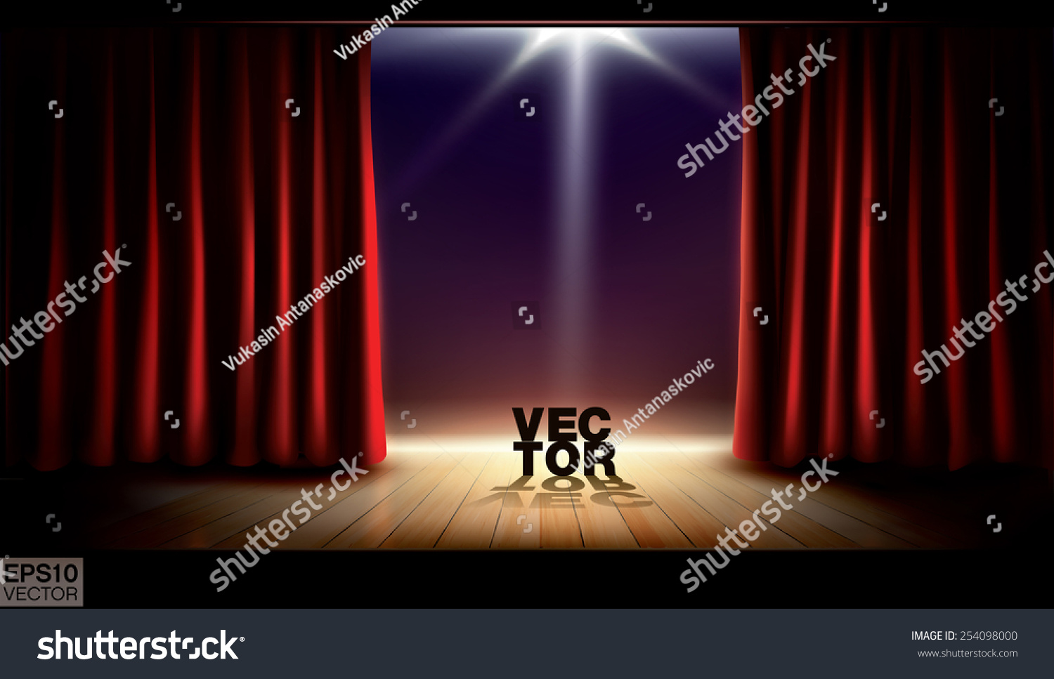 Stage Red Curtains Spotlight Vector Background Stock Vector (Royalty ...