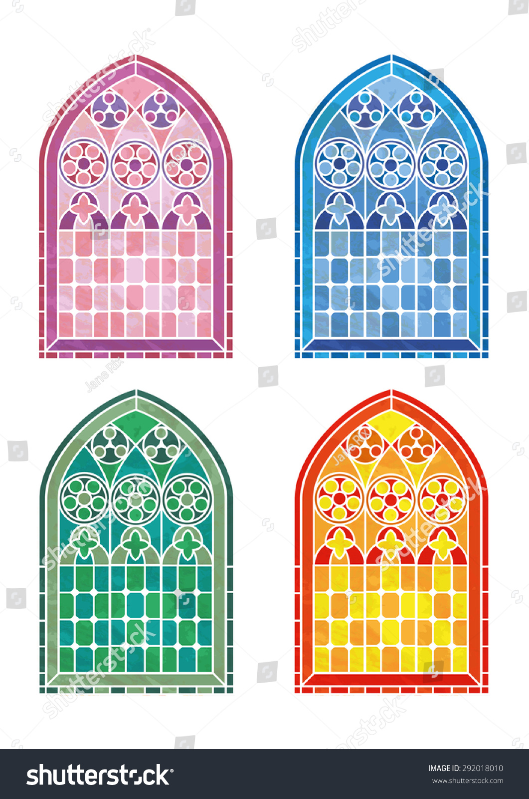Stained Glass Window Stencils Four Colour Stock Vector (Royalty Free ...