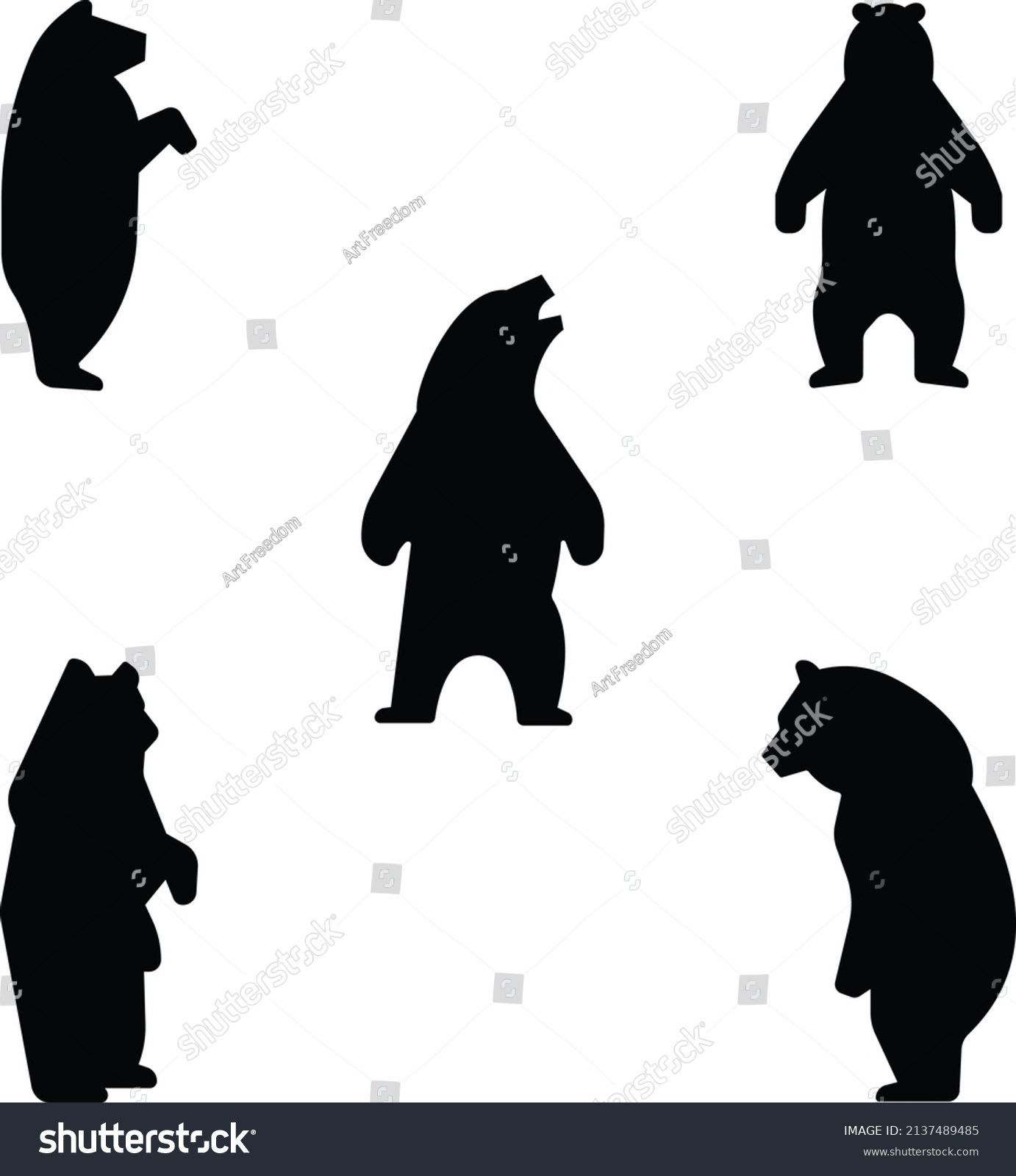 Standing Bear Silhouette Icon Set Stock Vector (Royalty Free ...