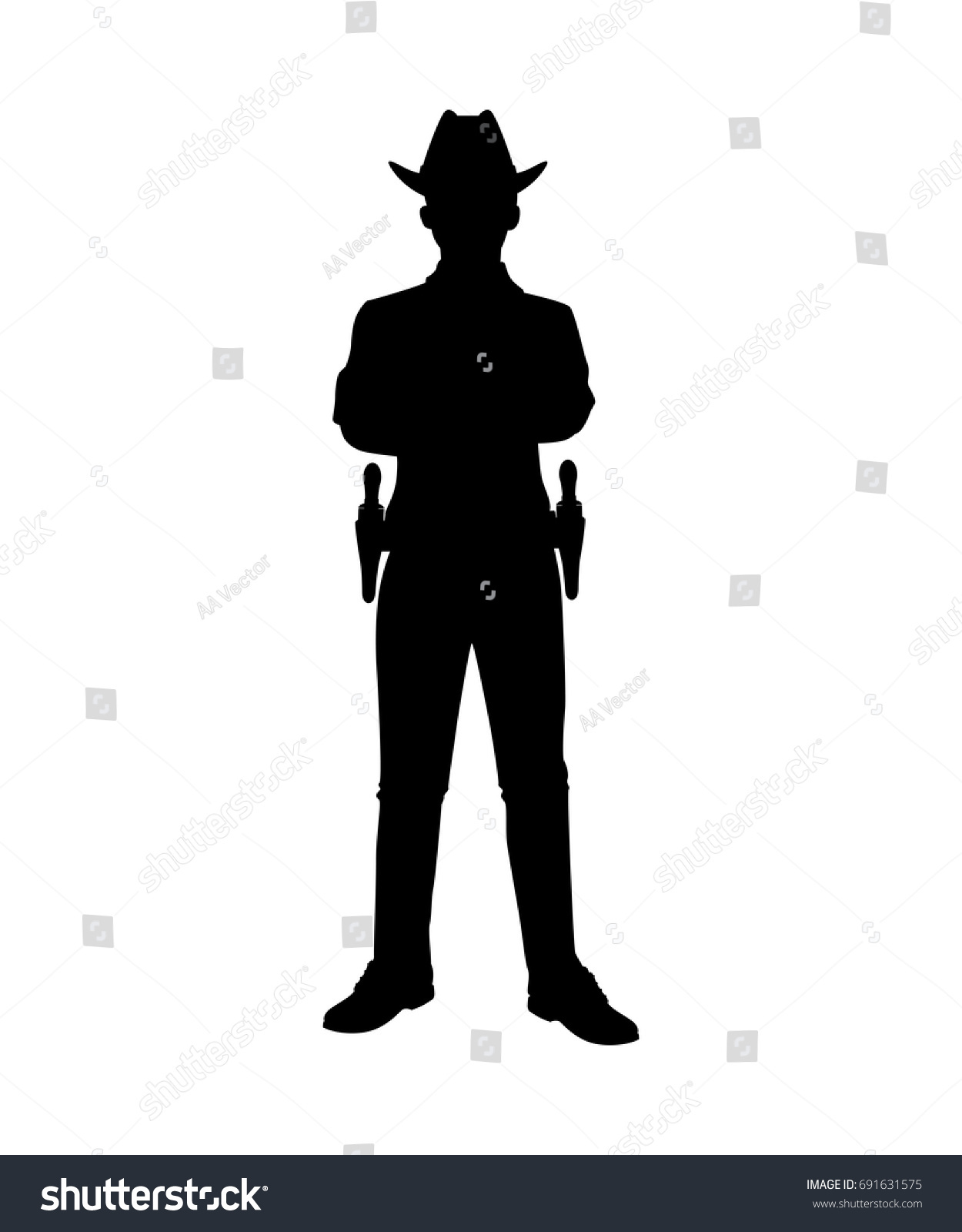 Standing Cowboy Silhouette Vector 스톡 벡터(로열티 프리) 691631575