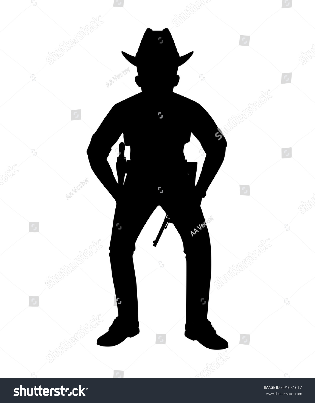 Standing Cowboy Silhouette Vector 스톡 벡터(로열티 프리) 691631617