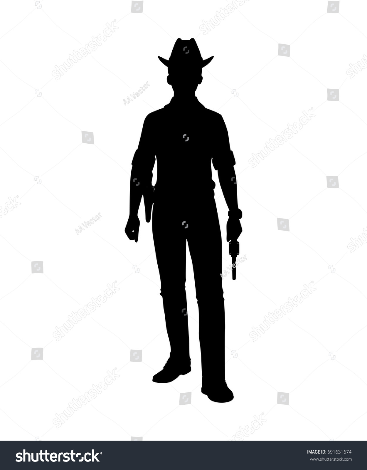 Standing Cowboy Silhouette Vector: vector de stock (libre de regalías ...