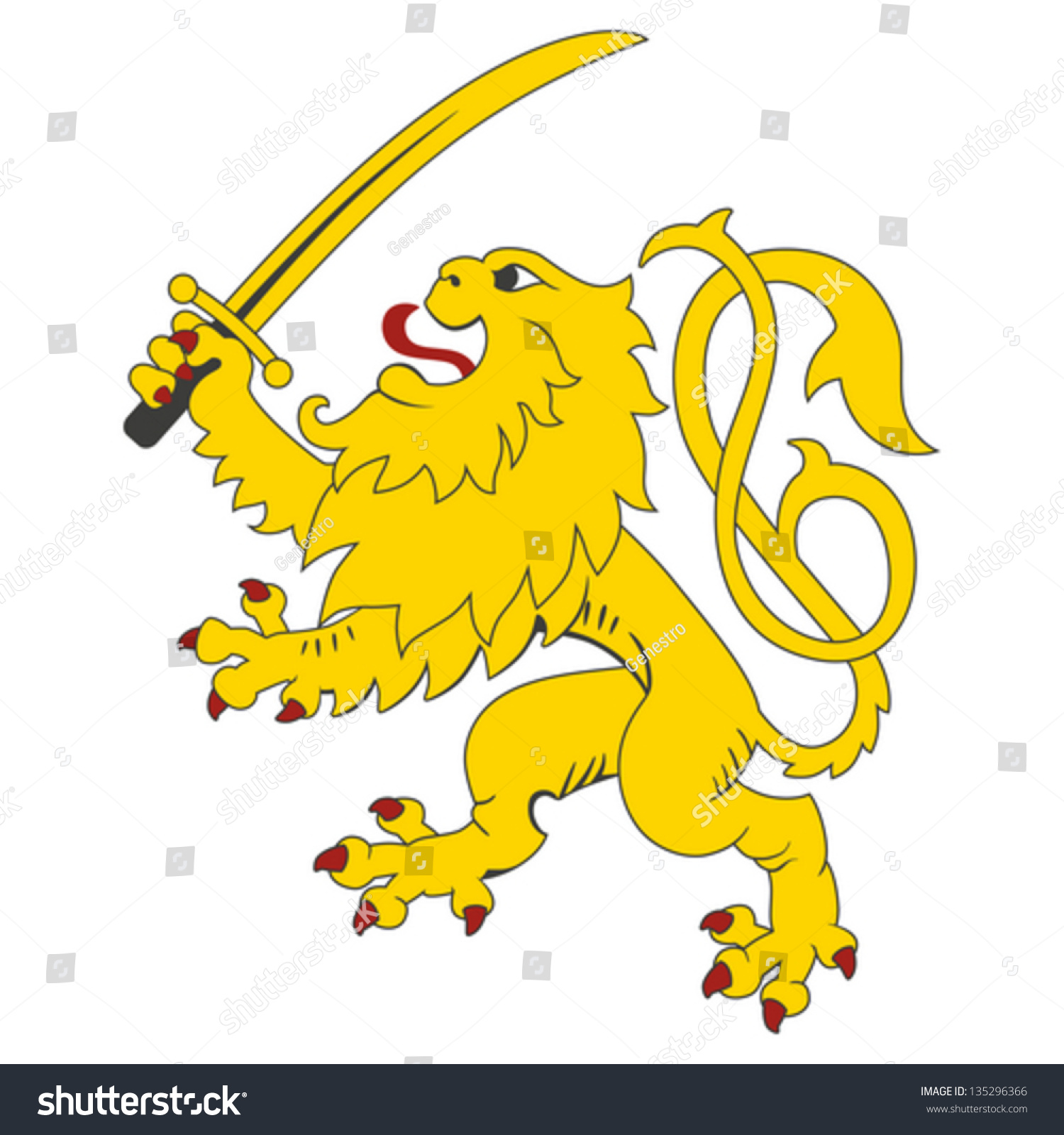Standing Heraldic Lion Sword Stock Vector (Royalty Free) 135296366 ...