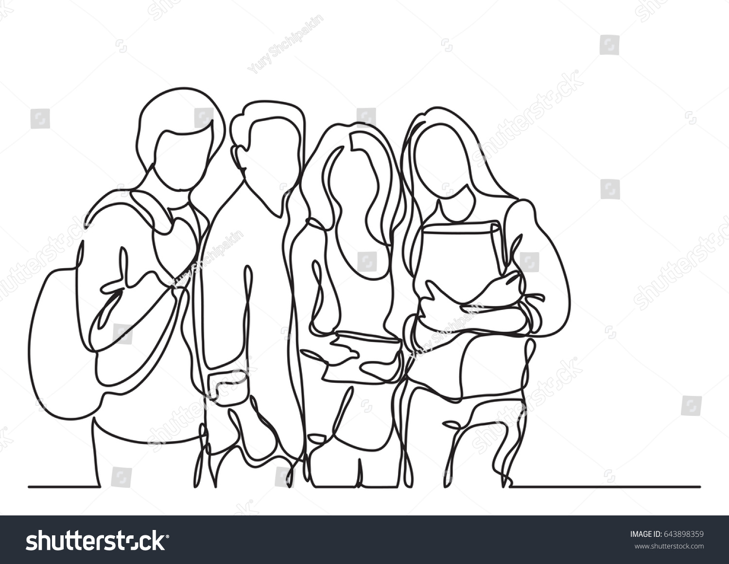 Standing Students Continuous Line Drawing Stock Vector (Royalty Free ...