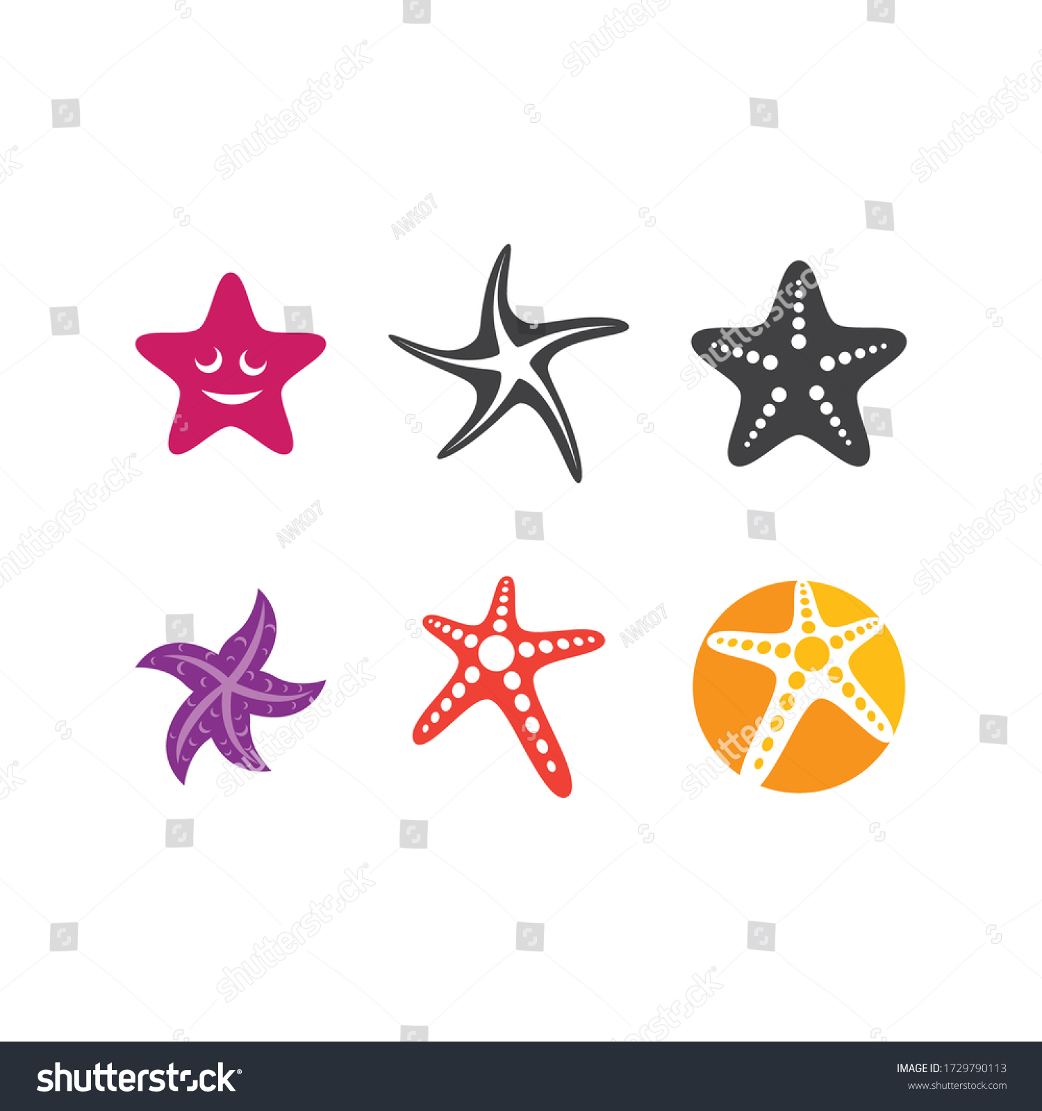 Star Fish Logo Vector Flat Design Stock Vector (Royalty Free) 1729790113