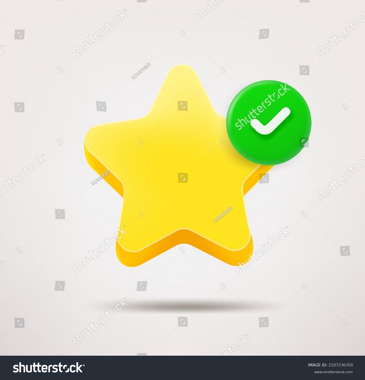 Star Icon Checkmark 3d Vector Icon Stock Vector (Royalty Free) 2107236350