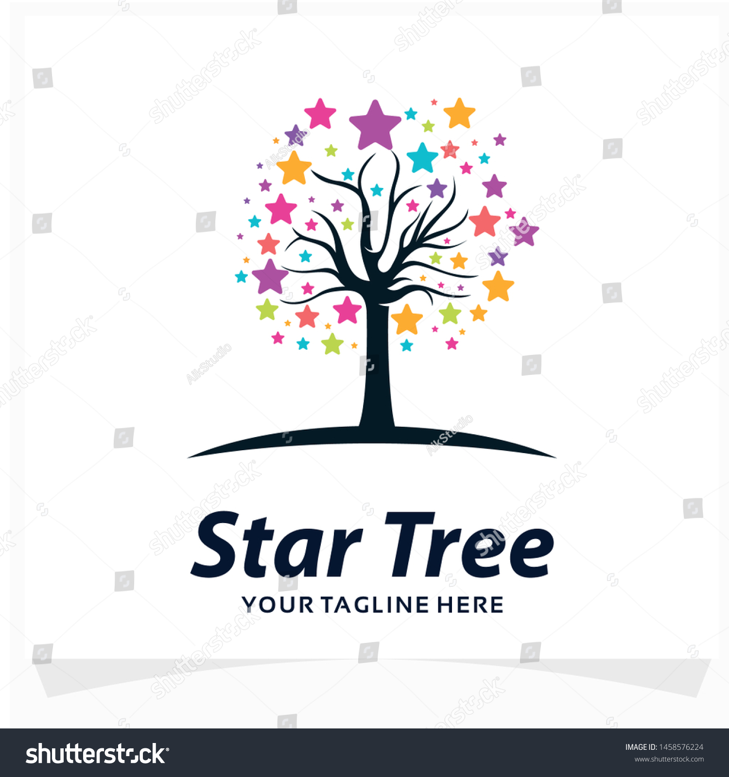 Star Tree Logo Design Template Stock Vector (Royalty Free) 1458576224