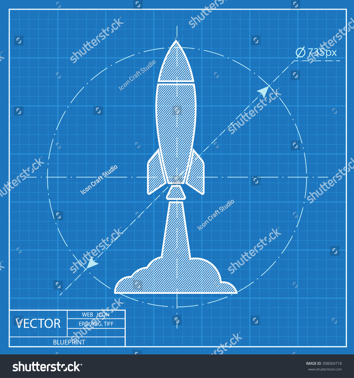 Starting Rocket Blueprint Icon Vector Illustration Stock Vector ...