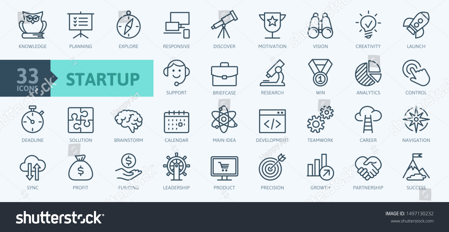 Startup Project Development Elements Minimal Thin Stock Vector (Royalty ...