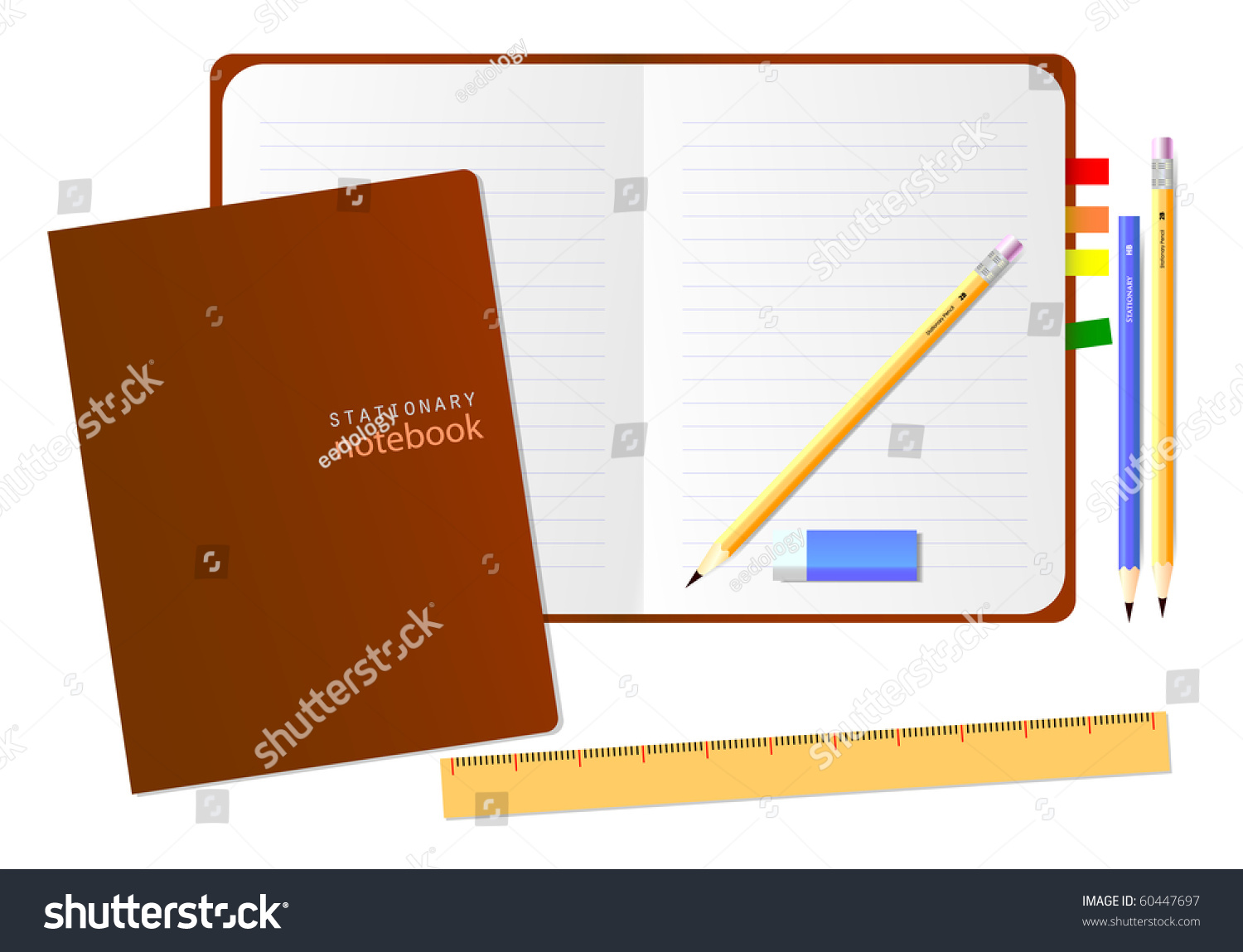 Stationary Set Including Pencils Eraser Ruler Stock Vector (Royalty ...