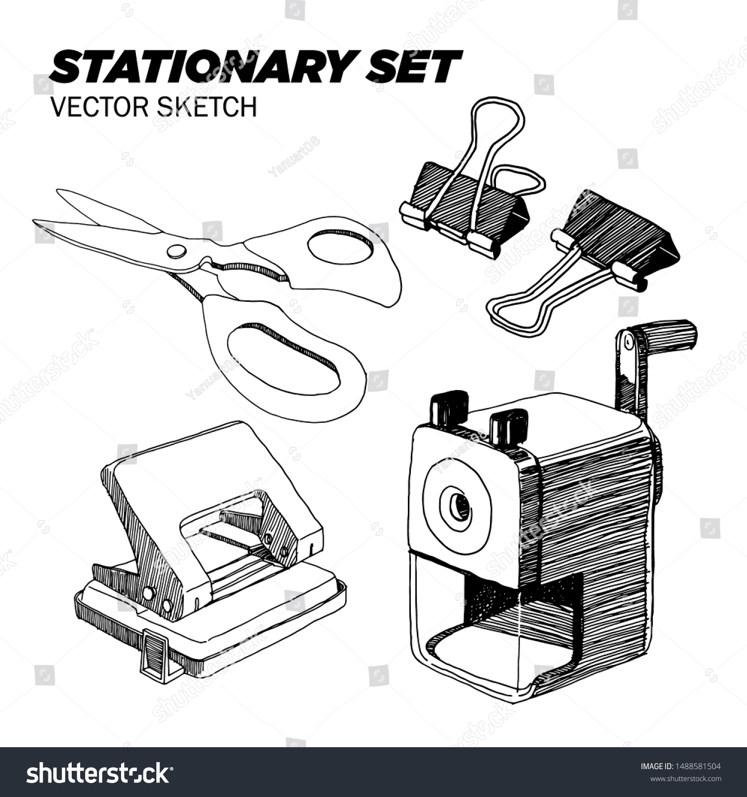 Stationary Set Sketch Vectorhand Drawing Stock Vector (Royalty Free ...