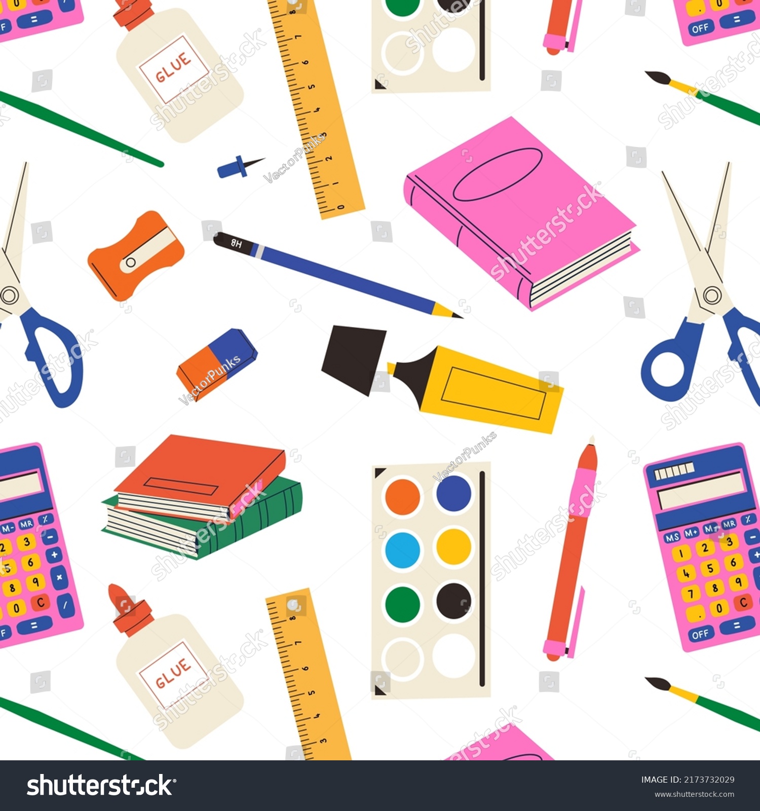 Stationery Items Vector Seamless Pattern School Stock Vector (Royalty ...