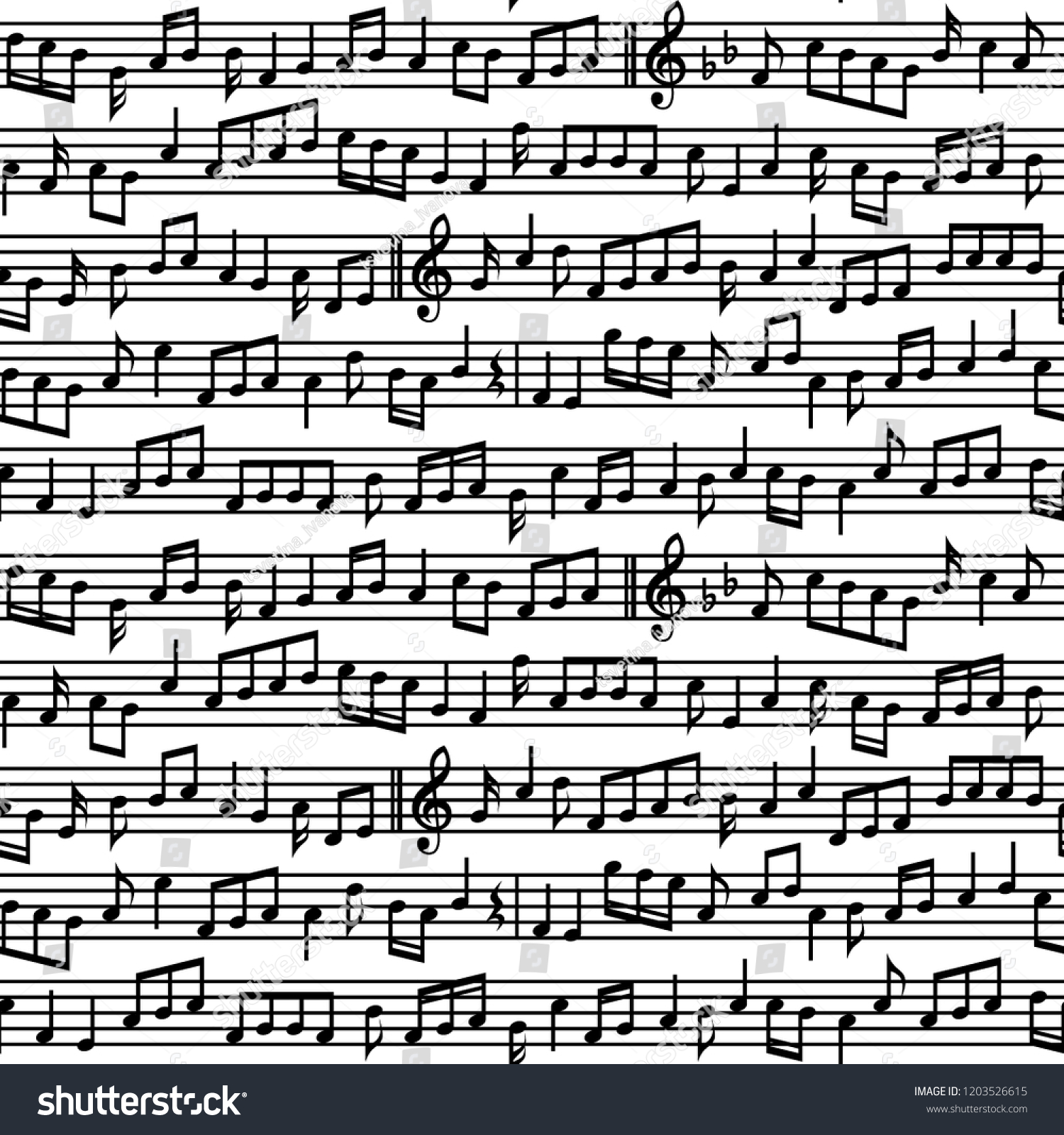 Vektor Stok Stave Music Notes Seamless Pattern Black (Tanpa Royalti ...