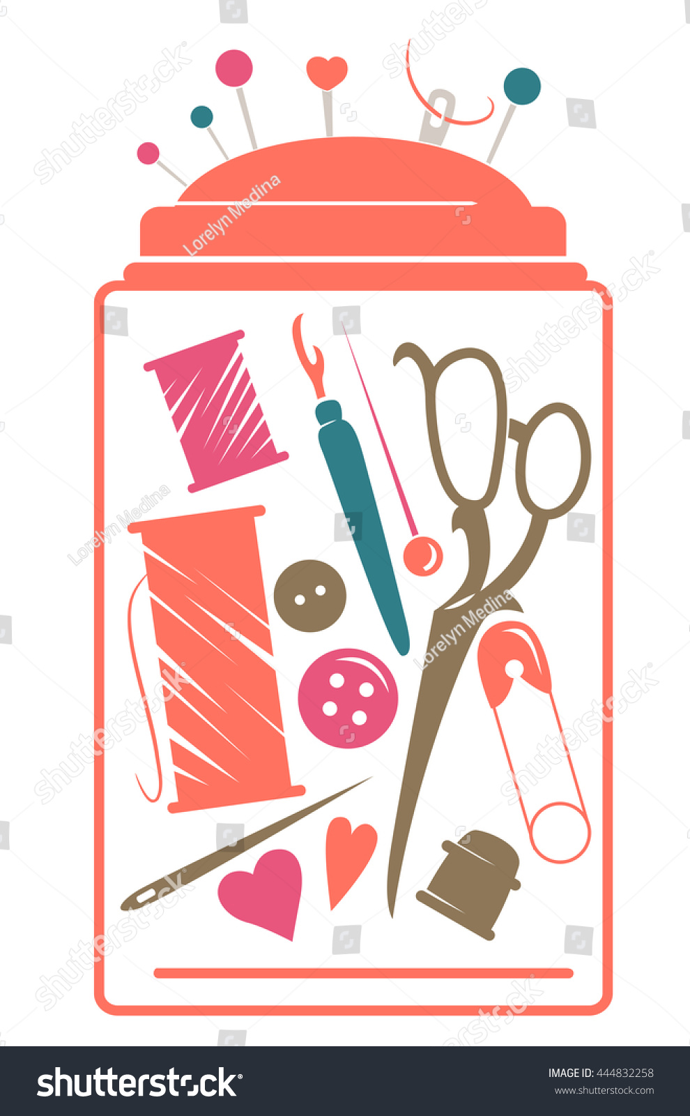 Stencil Illustration Featuring Sewing Kit Stock Vector (Royalty Free ...