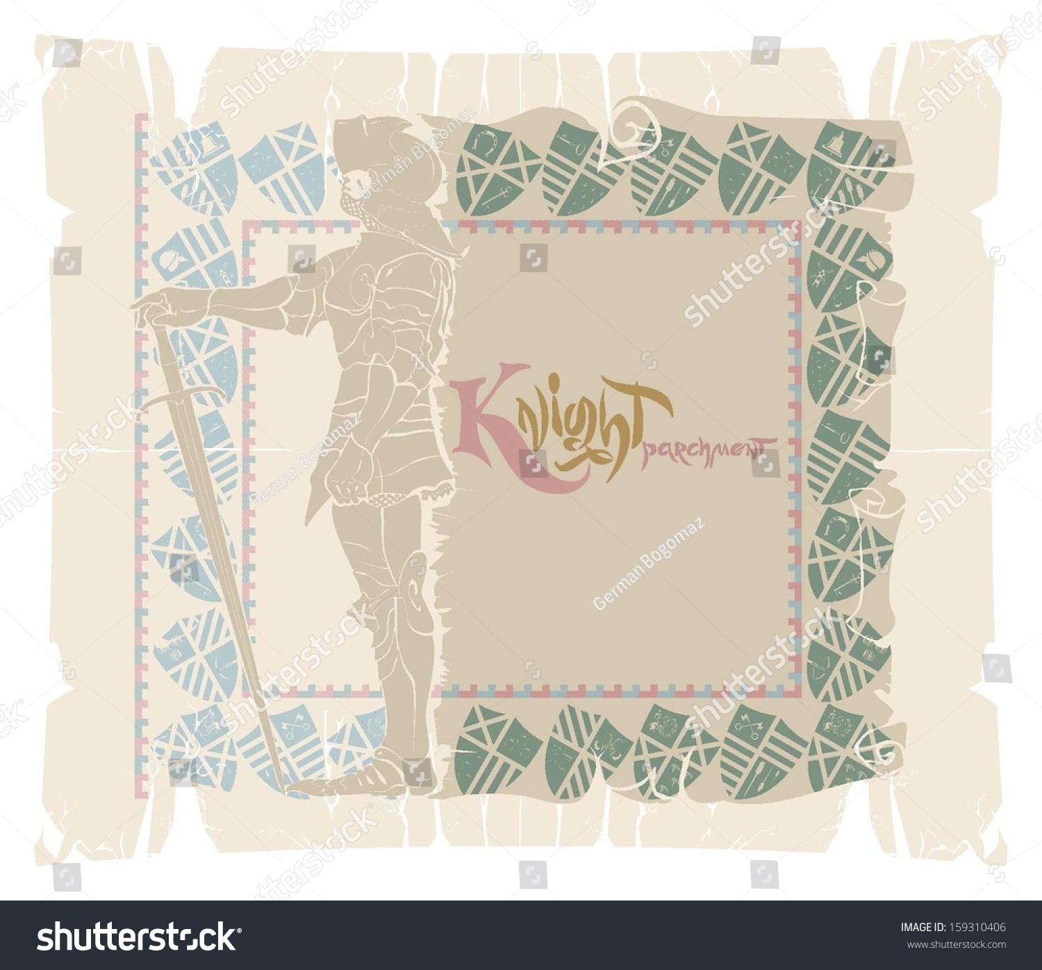 Stencil Knight On Parchment Vector Stock Vector (Royalty Free) 159310406