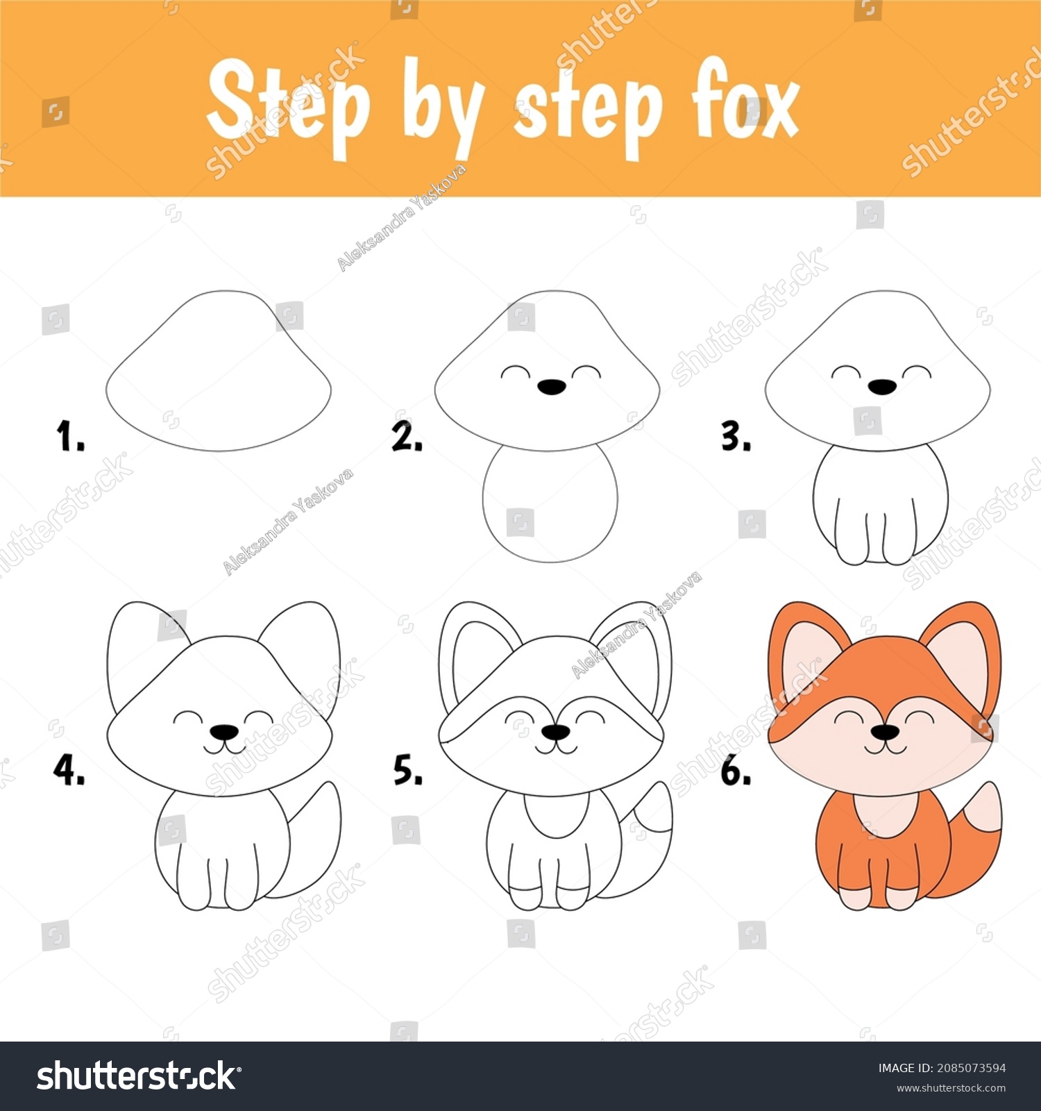 Step By Step Drawing Fox Children Stock Vector (Royalty Free) 2085073594